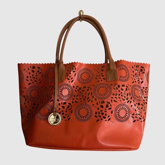Courage B | Bags | Orange Tote Bag With Laser Cut Designs | Poshmark